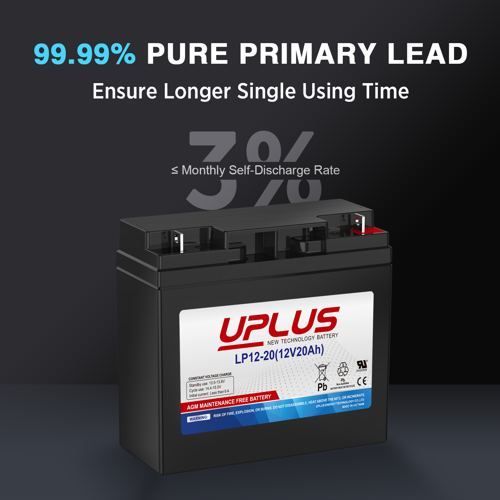 Home UPLUS DJW12-20Z 12V 20Ah Rechargeable Deep Cycle AGM Battery [12V 20Ah]