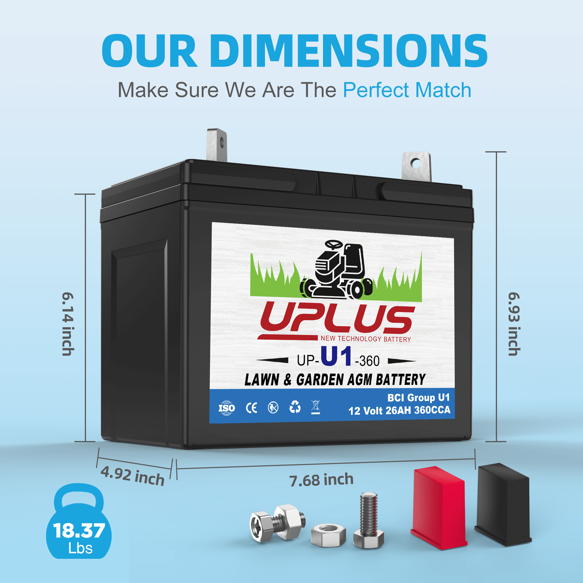 Home UPLUS AGM Lawnmower Battery | 12V 360CCA BCI Group U1 SLA Battery ...